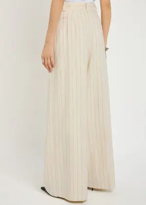 ANINE BING Pinstriped Wide-leg Trousers - Cream