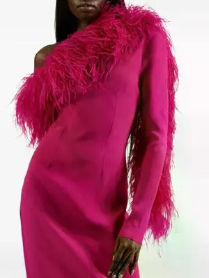 TALLER MARMO Feather-trimmed One-shoulder Dress