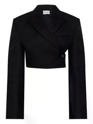 Sportmax Cropped Knitted-sleeve Blazer - Black