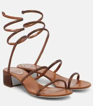 Rene Caovilla Cleo 40 Embellished Satin Sandals - Brown