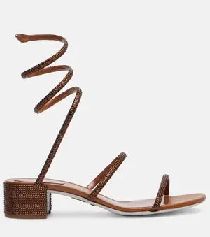 Rene Caovilla Cleo 40 Embellished Satin Sandals - Brown