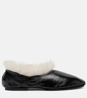JIL SANDER Shearling-trimmed Leather Slip-on Shoes