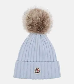 Moncler Ribbed-knit Virgin Wool Beanie - Blue
