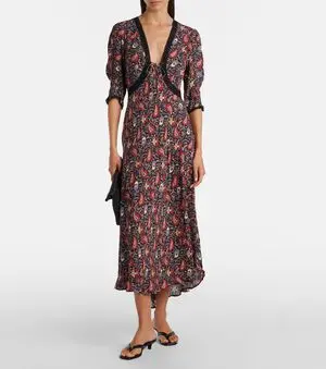 Rixo Amina Floral Crêpe De Chine Midi Dress - Multicoloured