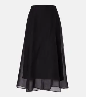 Brunello Cucinelli Silk Organza Midi Skirt - Black