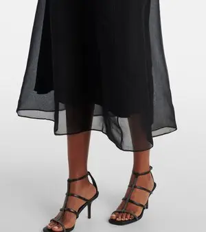 Brunello Cucinelli Silk Organza Midi Skirt - Black