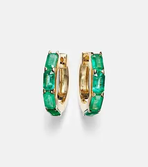 Shay Jewelry 18kt Yellow Huggie Earrings With Emeralds - Gold