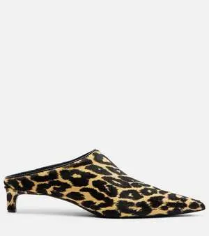 JIL SANDER Pointy Leopard-print Calf Hair Mules - Black