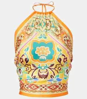 Etro Halterneck Printed Silk Top