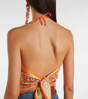 Etro Halterneck Printed Silk Top