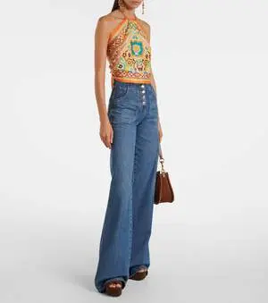 Etro Halterneck Printed Silk Top