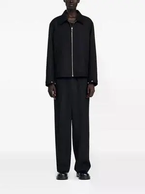 Sandro Wool Blend Zip-up Jacket With Shirt Collar - Black
