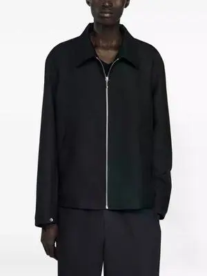 Sandro Wool Blend Zip-up Jacket With Shirt Collar - Black