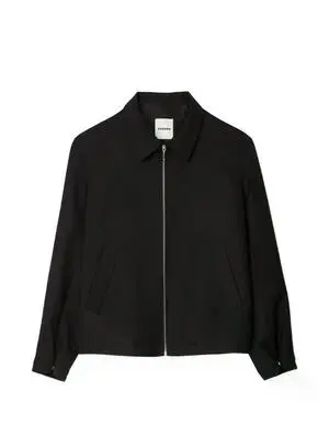 Sandro Wool Blend Zip-up Jacket With Shirt Collar - Black