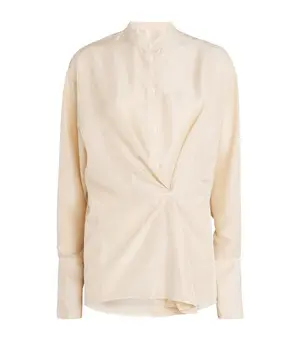 Max & Co. Silk Collarless Pintuck Shirt