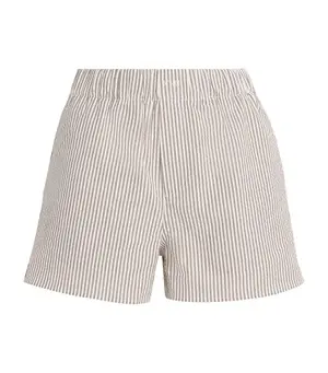 WITH NOTHING UNDERNEATH Cotton Striped Seersucker Boxer Shorts - Brown
