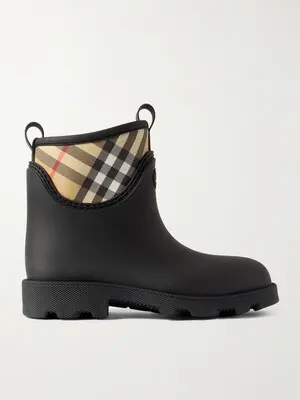 Burberry Checked Nylon-paneled Rubber Ankle Boots - Black