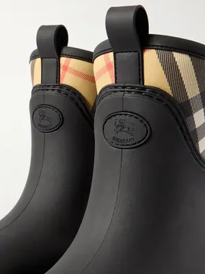 Burberry Checked Nylon-paneled Rubber Ankle Boots - Black