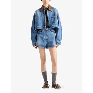 Prada Contrast-collar Cropped Denim Jacket