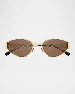 Gucci Gg Metal Oval Sunglasses - Shiny Endura Gold With Laser Guccissima Texture On Endpiece