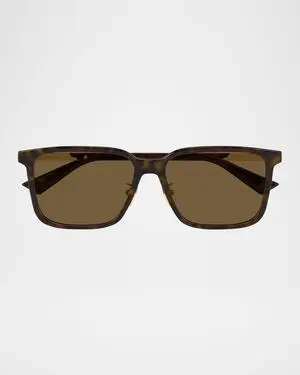 Bottega Veneta Acetate Rectangle Sunglasses - Shiny Dark Havana