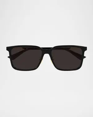 Bottega Veneta Acetate Rectangle Sunglasses - Shiny Solid Black