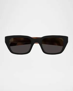 Bottega Veneta Acetate Rectangle Sunglasses - Shiny Solid Black