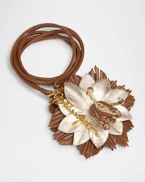 Golden Goose Leather Flower Bag Charm - Cuoio/champagne