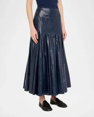 PROENZA SCHOULER Petra Pleated Lacquered Cotton Skirt