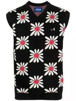 AWAKE NY Floral-print Knitted Vest - Black