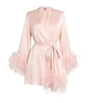 GILDA & PEARL Silk-ostrich Feather Short Robe - Pink