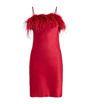 GILDA & PEARL Silk-ostrich Feather Short Robe - Red