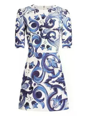 Dolce & Gabbana Majolica Print Short-sleeve Dress - Blue