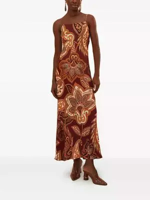 Farm Rio Leopard Paisley Maxi Slip Dress - Red