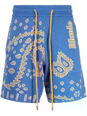 Rhude Bandana-intarsia Knitted Shorts - Blue