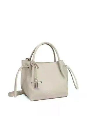 TOD'S Leather Bucket Bag With Logo Charm - White