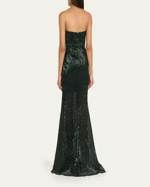 Badgley Mischka Strapless Bow-front Sequin Gown