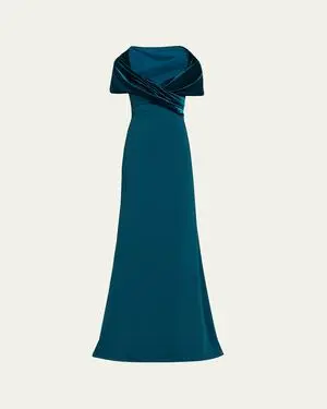 Badgley Mischka A-line Sweetheart Gown With Velvet Cape