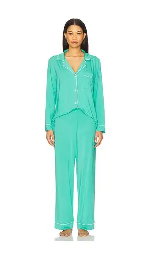Eberjey Eberjey Gisele Long Pj Set In Mint. Oasis Green & White