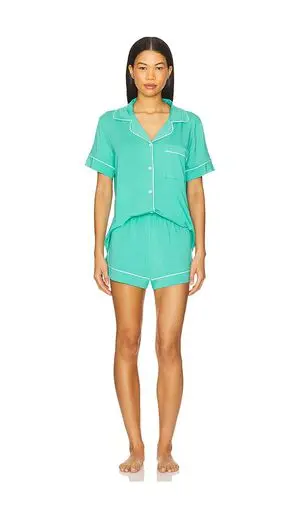 Eberjey Gisele Relaxed Short Pj Set In Green - Oasis Green & White