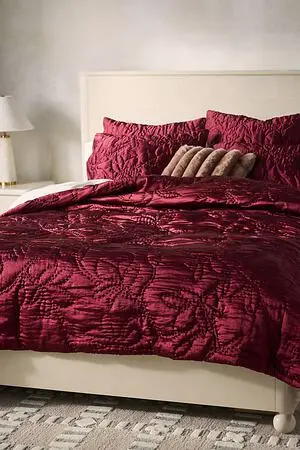 Anthropologie Silky Floral Stitched Quilt - Windsor Wine
