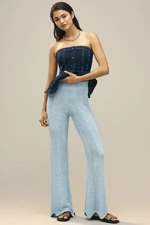 English Factory Crochet Wide Leg Pants - Light Blue