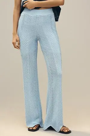 English Factory Crochet Wide Leg Pants - Light Blue