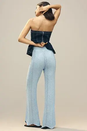 English Factory Crochet Wide Leg Pants - Light Blue