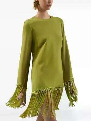 TALLER MARMO Fringe-trimmed Long-sleeve Dress - Green