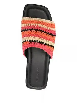 Inuikii Striped Crochet Flat Sandals - Red