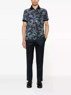 Etro Floral-print Polo Shirt - Blue