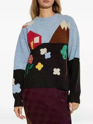 Moschino Landscape-print Wool Sweater - Blue