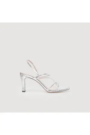 Sandro Metallic Leather Heeled Sandals - Silver