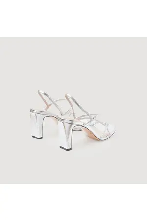 Sandro Metallic Leather Heeled Sandals - Silver